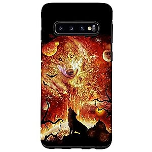 Galaxy S10 Halloween Wolf, Howling Wolves Family, Space Moon Case