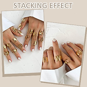 FindChic Initial Ring Chunky Gold Rings That Don't Tarnish Statement Ring for Women Cute Letter A Adjustable Open Rings for Women 18K Gold Plated Stacking Name Ring Size 6 7 8 9 Jewelry