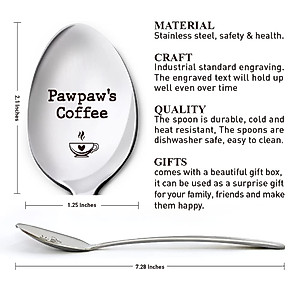 Pawpaw's Coffee Spoon Gifts, Father’s Day Birthday Thanksgiving Christmas Gifts for Best Grandpa Ever, Grandpa Gifts from Granddaughter Grandson Grandchildren, Engraved Stainless Steel Spoon