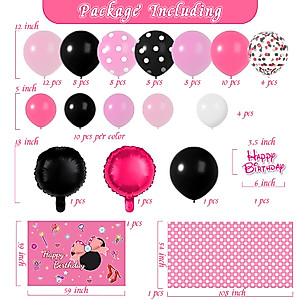 Pink Mouse Birthday Decorations of Pink Mouse Balloon Arch Kit with Backdrop & Tablecloth - Mouse Balloon Garland Different Sizes 5 12 Inch Pink Black Balloons for Girls Baby Shower Birthday Decor