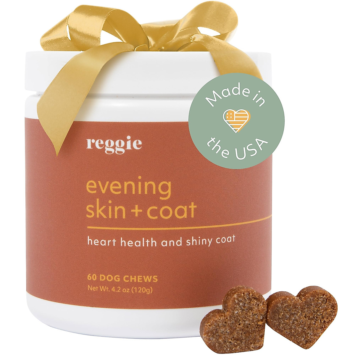Reggie Evening Skin + Coat Supplements for Dogs | Relieves Itchy/Dry/Flaky Skin & Shedding | Made in The USA, Vet-Approved & Ideal for All Ages, Breeds, and Sizes - 60 Soft Chews