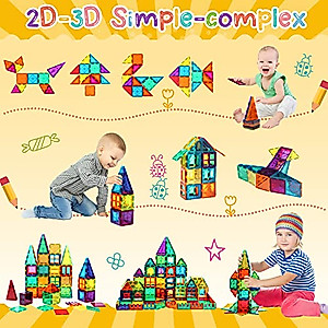 FNJO Magnetic Tiles, 110PCS Magnet Building Set, Magnetic Building Blocks,Construction STEM Toys for Kids, Gift for Boys Girls