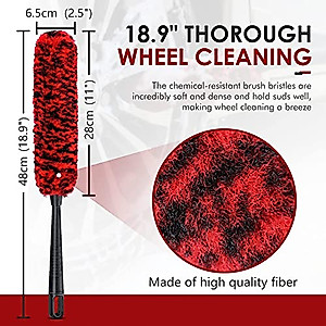 DRAMLOR Wheel Cleaner Car Detailing Brush Kit Including 3PCS Metal-Free Synthetic Wool Wheel and Tire Brush Long Handle Car Wheel Brush & 5PCS Cleaning Brushes Tire Brush for Car Detailing