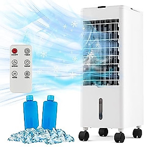 PETSITE Evaporative Air Cooler, 3-in-1 Swamp Cooler Remote Control, 3 Modes, 3 Wind Speeds, 60° Oscillation, 12H Timer, Water Tank & Ice Packs, Portable Air Cooler for Bedroom