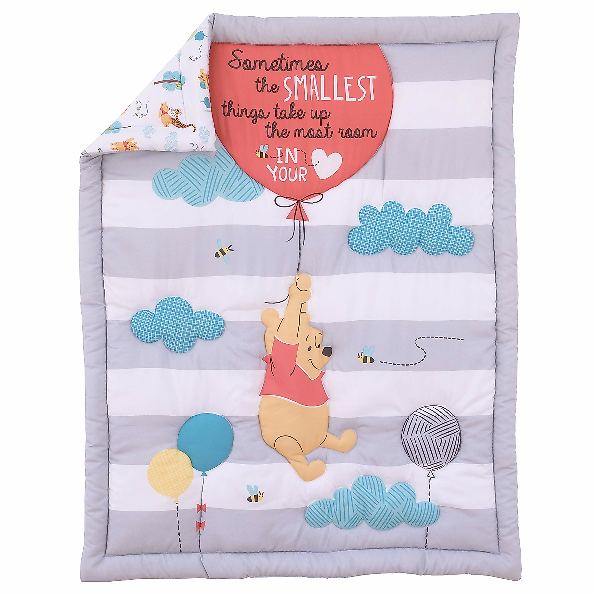 Disney Winnie The Pooh First Best Friend 4 Piece Nursery Crib Bedding Set, Aqua/Grey/White/Red, 4 Piece Set (Pack of 1)