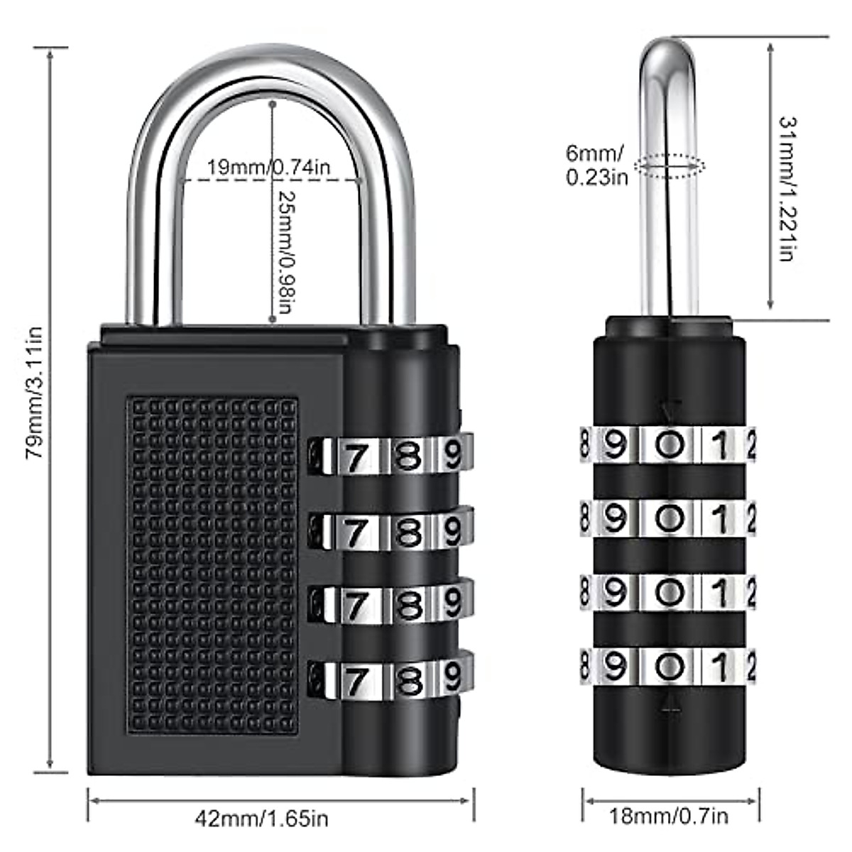 ZHEGE Gym Lock, 4 Digit Combination Lock for Locker, Fence, School, Toolbox, Hasp Storage (Black)