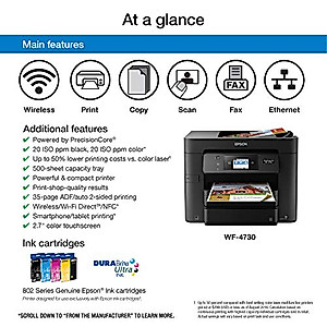 Epson WorkForce Pro WF-4730 Wireless All-in-One Color Inkjet Printer, Copier, Scanner with Wi-Fi Direct, Amazon Dash Replenishment Ready