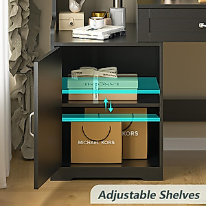 YOMILUVE 60" Computer Desk with 2 Drawer & Bookshelves, Home Office Desk with Storage Cabinet & Spacious Desktop, Writing Gaming Study Table with Bookcase, Black