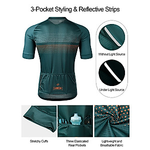 LAMEDA Cycling Jersey Men Short Sleeve Road Bike Bicycle Shirt Reflective Breathable Lightweight Green X-Large