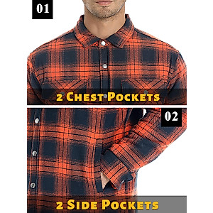 TACVASEN Mens Flannel Shirt Jacket for Men Long Sleeve Jacket Flannel Lined Plaid Button Down Shirts Casual Men's Jacket Insulated Jacket