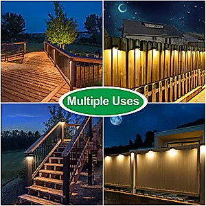 JOFIOS Solar Fence Lights, 8Modes Warm White, Cool White and RGB, Lights Outdoor Waterproof, Solar Power Deck Lights Perfect for Patio, Yard, Wall, Fence, Step. (6pack)