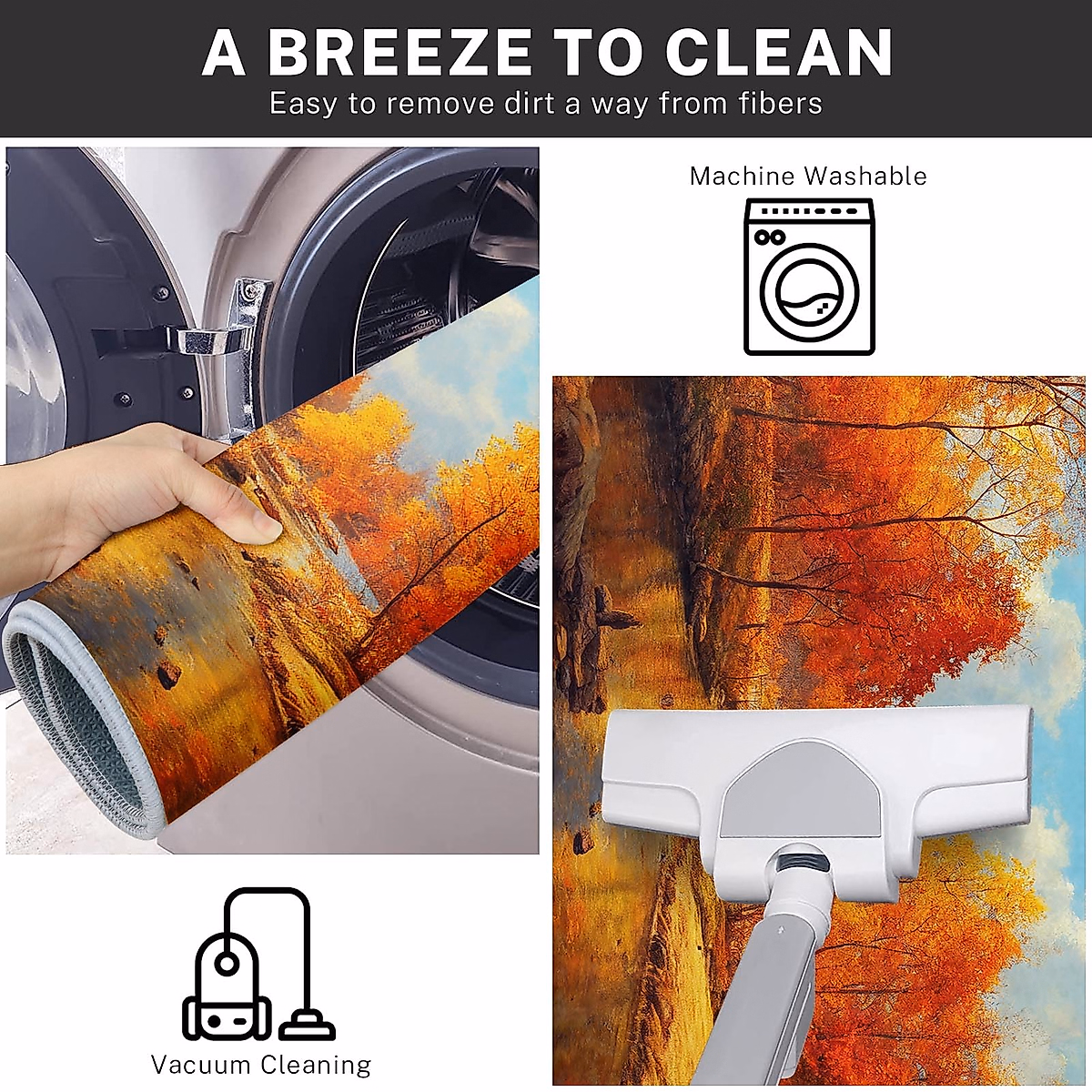 ArtSocket Autumn Kitchen Rugs and Mats Non Skid Washable Set of 2, Orange Red Fall Kitchen Runner Rug, Golden Trees Harvest Maple Kitchen Floor Mat Under Sink Mat Throw Rug for Doormat