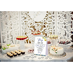 Blue Tiles and Lemons Don't say Bride or Wedding Game, Put a Ring on It Bridal Shower Game with 50 Fake Rings, Modern Bridal Shower Decorations, Wedding Shower or Bachelorette Party Supplies - 06