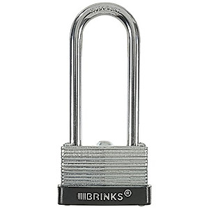 BRINKS - 40mm Laminated Steel Keyed and Warded Padlock with 2” Shackle - Chrome Plated with Hardened Steel Shackle, Silver