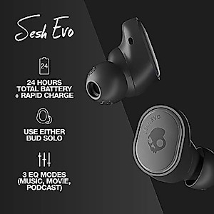 Skullcandy Sesh Evo True Wireless In-Ear Bluetooth Earbuds Compatible with iPhone and Android / Charging Case and Microphone / Great for Gym, Sports, and Gaming IP55 Water Dust Resistant - Black