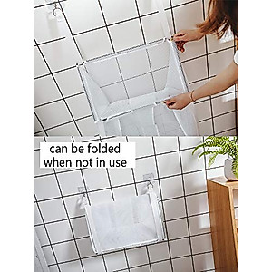 ALYER Wall Hanging Mesh Laundry Hamper,Over The Door Large Storage Bag with Big Metal Rim Opening,Hardware Included (Black)