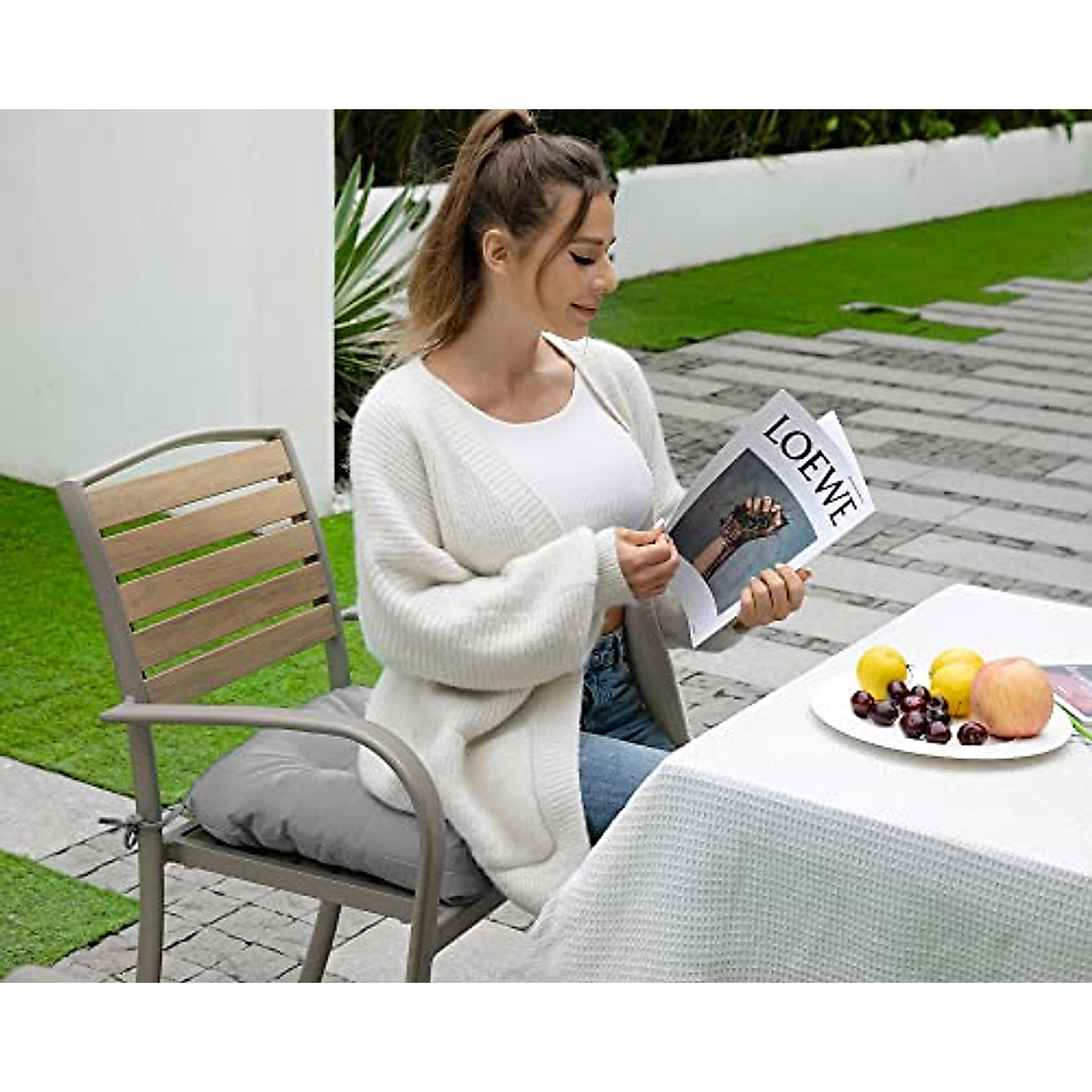 ROSNINIKA Outdoor Chair Cushions 2 Pcs Outdoor Cushions Patio Furniture Cushions Chair Cushion Patio Chair Seat Pads with Ties 19x19 Inches Light Gray