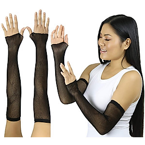 ToBeInStyle Women’s Long Arm Length Fishnet Fingerless Novelty Gloves - Black