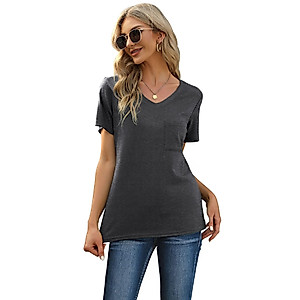 RUBZOOF Pajamas for Women Shorts Set Casual V Neck Short Sleeve Summer 2 Piece Lounge Sets Dark Grey M