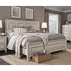 BOWERY HILL Farmhouse Metal California King Panel Bed in Weathered White