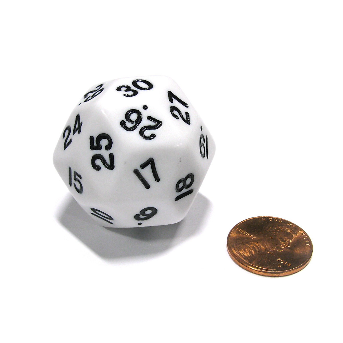 Koplow Games Triantakohedron D30 30 Sided 33mm Jumbo RPG Gaming Dice - White w Black Number