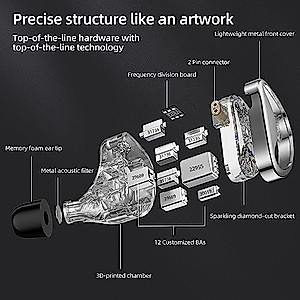 KZ AS24 24 Units Balanced Armature in Ear Monitor HiFi Earbuds deep bass Wired Earbuds with Microphone Detachable 2pin 0.75 Cable for Musicians Audiophile (Tunable No Mic (Black))