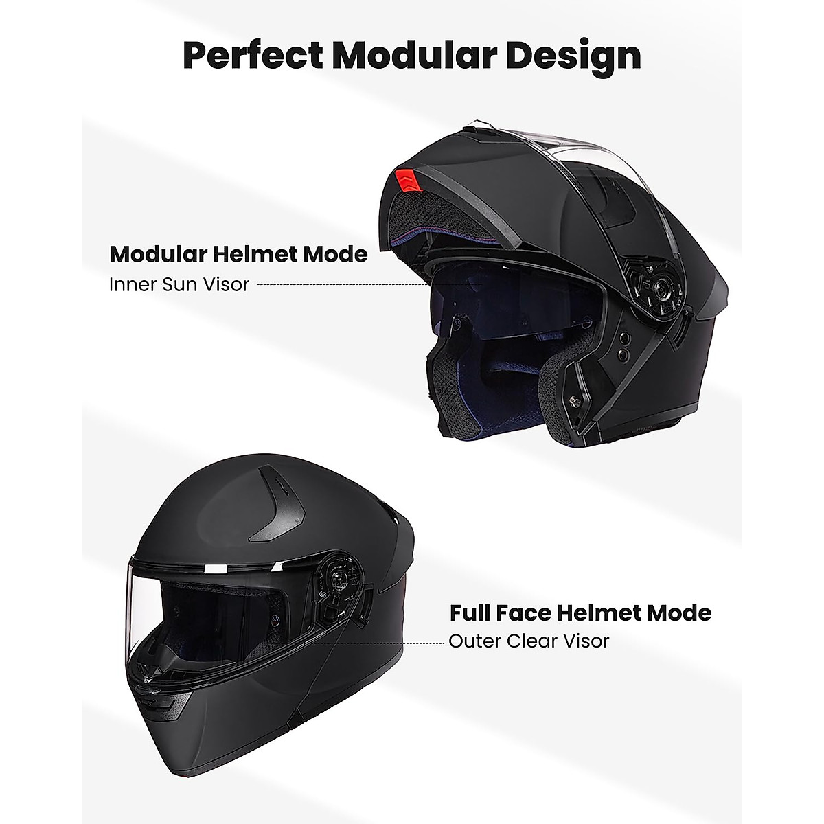 ILM Adult Motorcycle Helmet Dual Visor Flip up Modular Full Face Helmet DOT Model WS206(Matte Black,Medium)