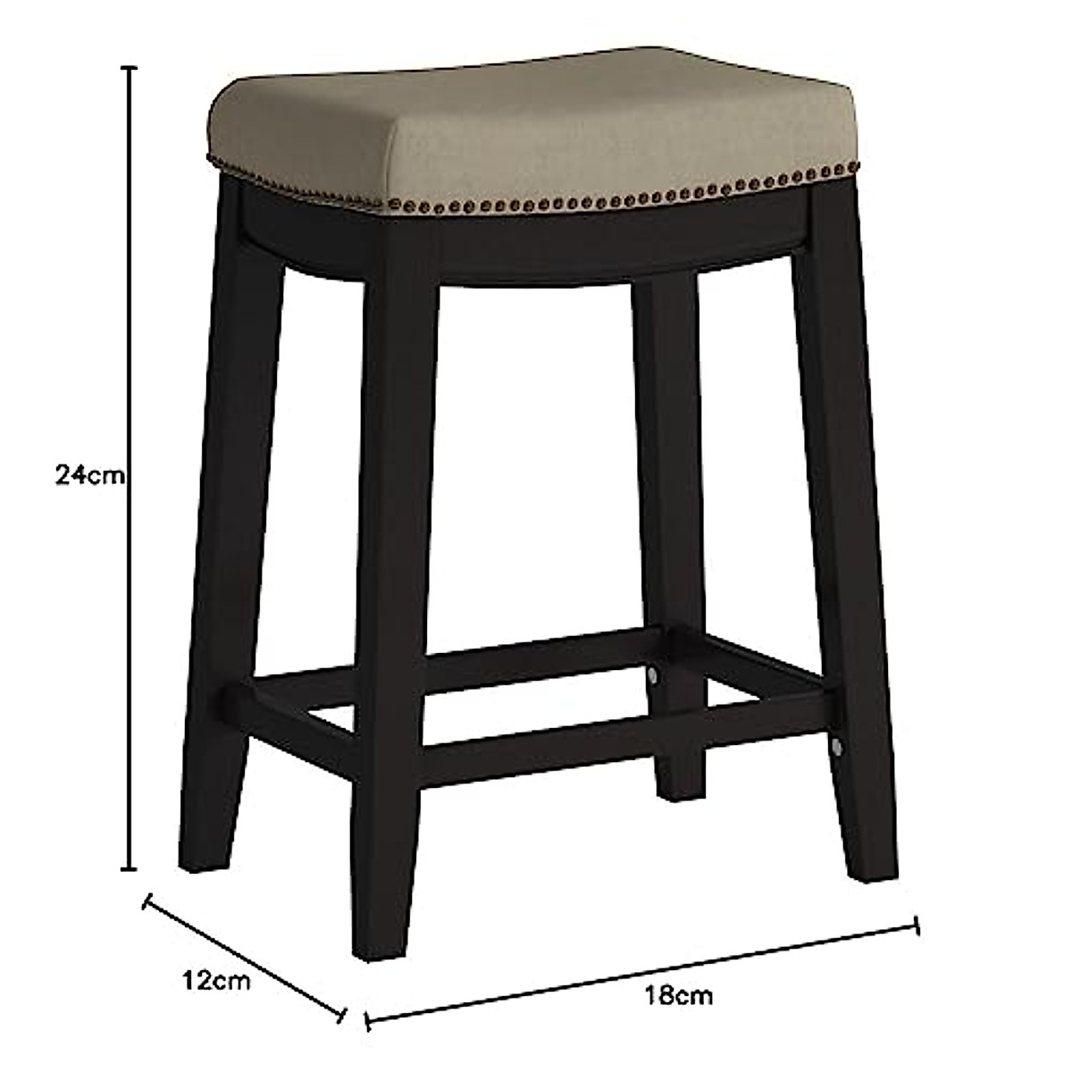 Linon Linen and Dark Backless Claridge Stool, Counter Height, Beige & Dark Walnut