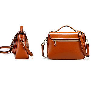 JeHouze Women's Genuine Leather Messenger Crossbody Medium Handbag Shoulder Vintage Purse (Brown)