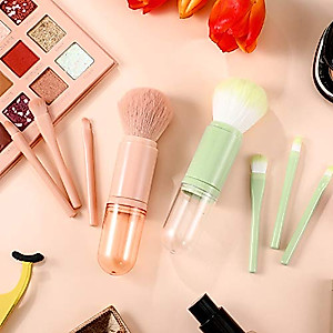 2 Sets Retractable Kabuki Makeup Brush Set 4 in 1 Powder Foundation Travel Blush Brush for Liquid Cream Cosmetics Travel(Pink, Green)