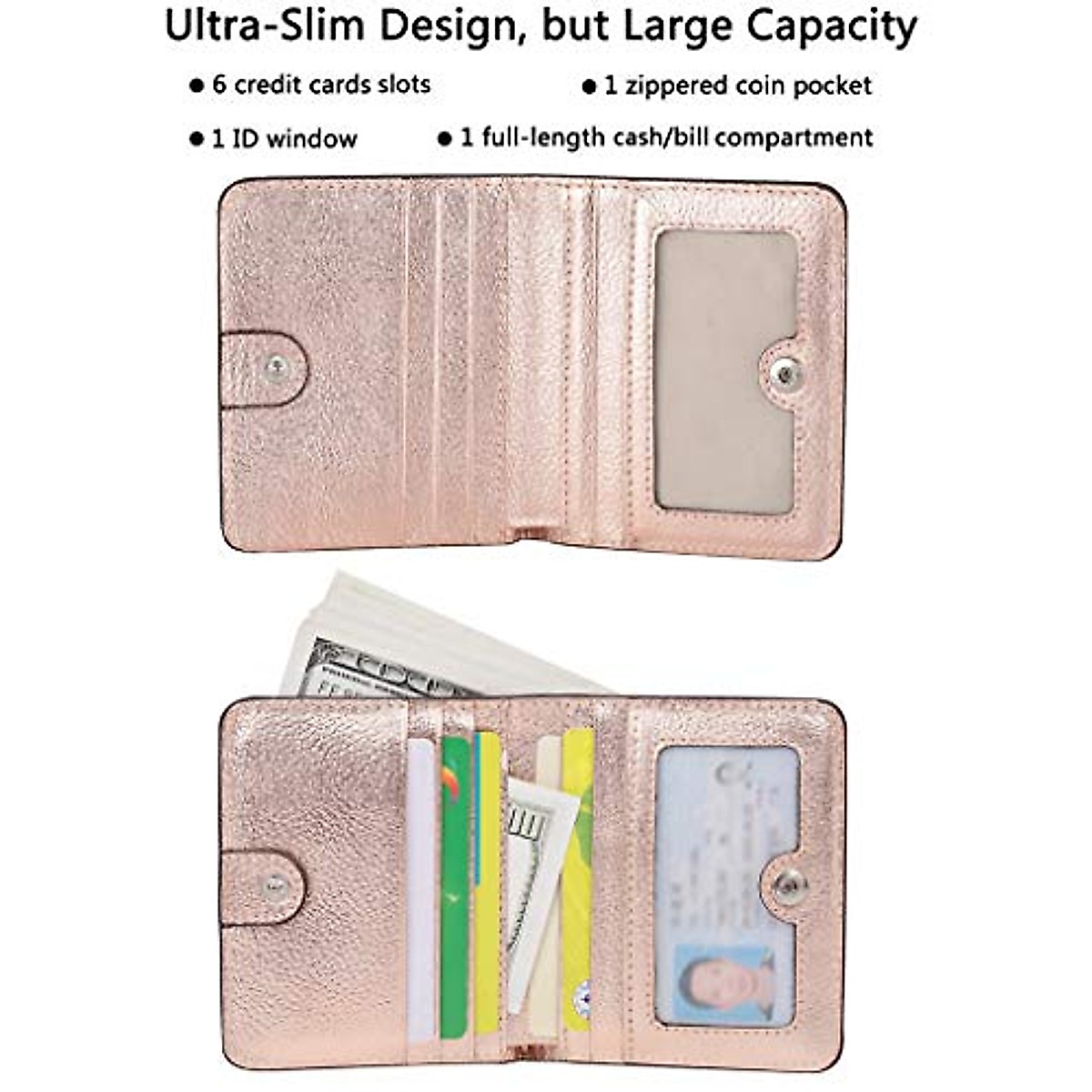 AINIMOER Small Leather Wallet for Women, Ladies Credit Card Holder RFID Blocking Women's Mini Bifold Pocket Purse, Champaign Gold