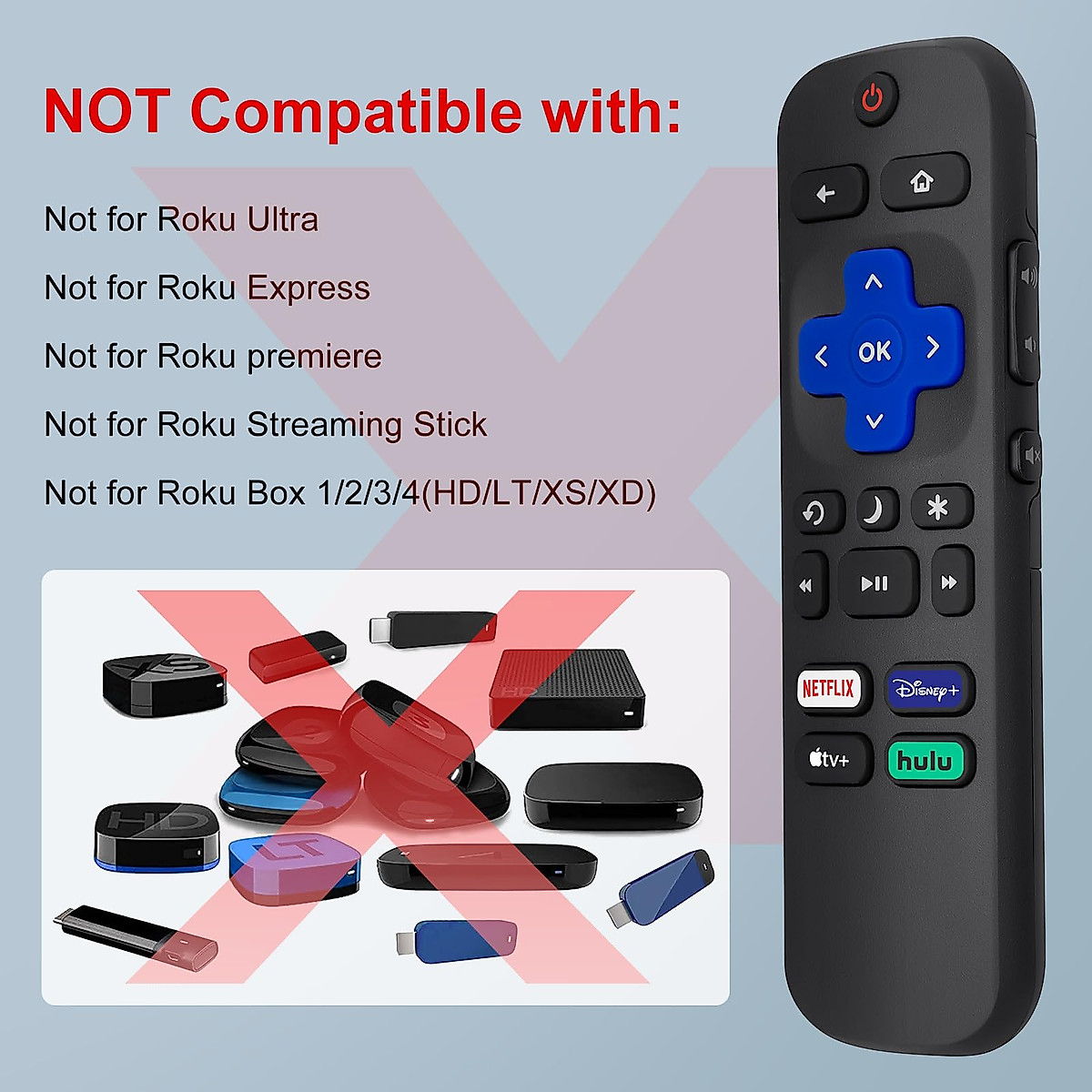【Pack of 2】 Replacement for Roku-TV-Remote, Compatible for TCL Roku/Hisense Roku/Onn Roku/Sharp Roku Series Smart TVs (Not for Roku Stick and Box)
