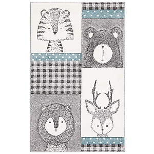 SAFAVIEH Carousel Kids Collection Accent Rug - 2' x 3', Grey & Ivory, Animal Design, Non-Shedding & Easy Care, Ideal for High Traffic Areas for Boys & Girls in Playroom, Nursery, Bedroom (CRK188B)