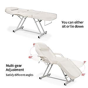 Lovpear Adjustable Massage Bed Waxing Table for Profeesioanl Tattoo Chair Eyelash Chair Salon Spa Equipment(White)