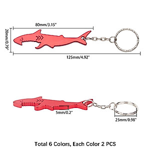 arricraft 12 Pcs Shark Shaped Bottle Opener, Pocketable Keychain Bear Opener for Camping and Traveling, 6 Random Colors
