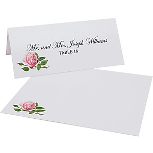 Pink Tea Rose Printable Place Cards, Set of 60 (10 Sheets), Laser & Inkjet Printers - Wedding, Party, Dinner, and Special Events - Made in the USA