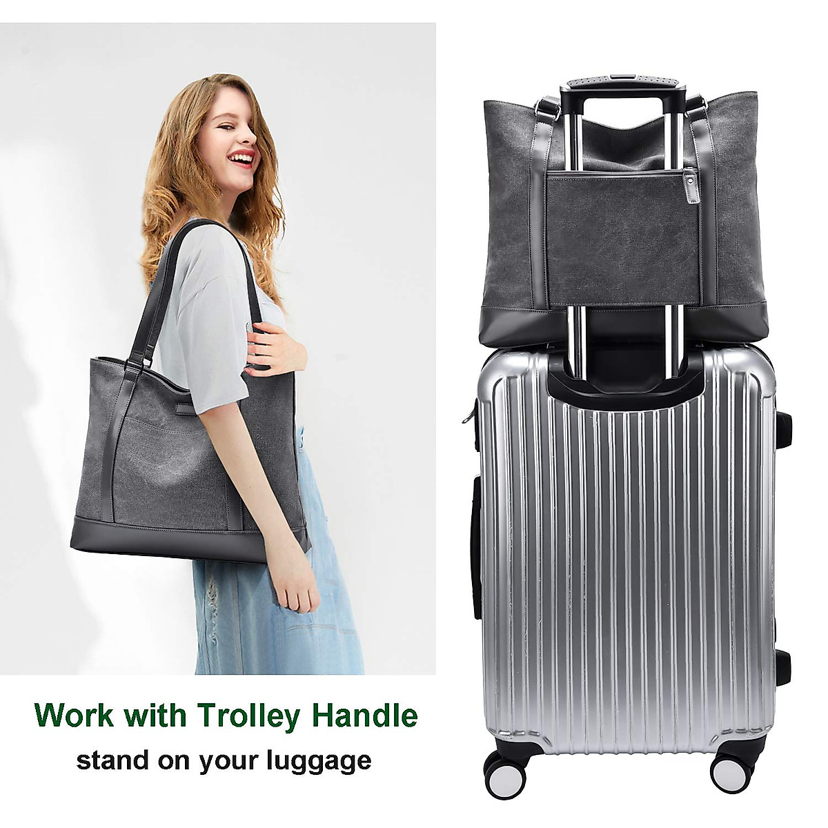 Large Tote Bags for Women 15.6 Inch Laptop Bag Lightweight Canvas Professional Work Briefcase