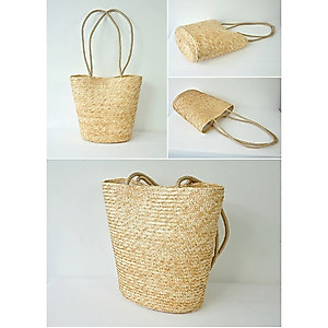 TONWHAR® Simple Elegant Straw Woven Beach Tote Bag Purse (Natural Color)