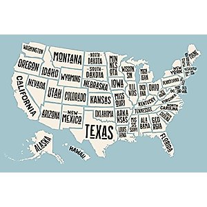 Laminated USA United States Map States With State Names Decorative Travel World Map with Detail Map Posters for Wall Map Art Wall Decor Geographical Illustration Tourist Poster Dry Erase Sign 36x24