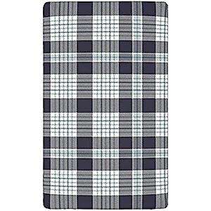 Plaid Themed Fitted Mini Crib Sheets,Portable Mini Crib Sheets Soft Toddler Mattress Sheet Fitted-Great for Boy or Girl Room or Nursery,24“ x38“,Indigo White and Pale Taupe