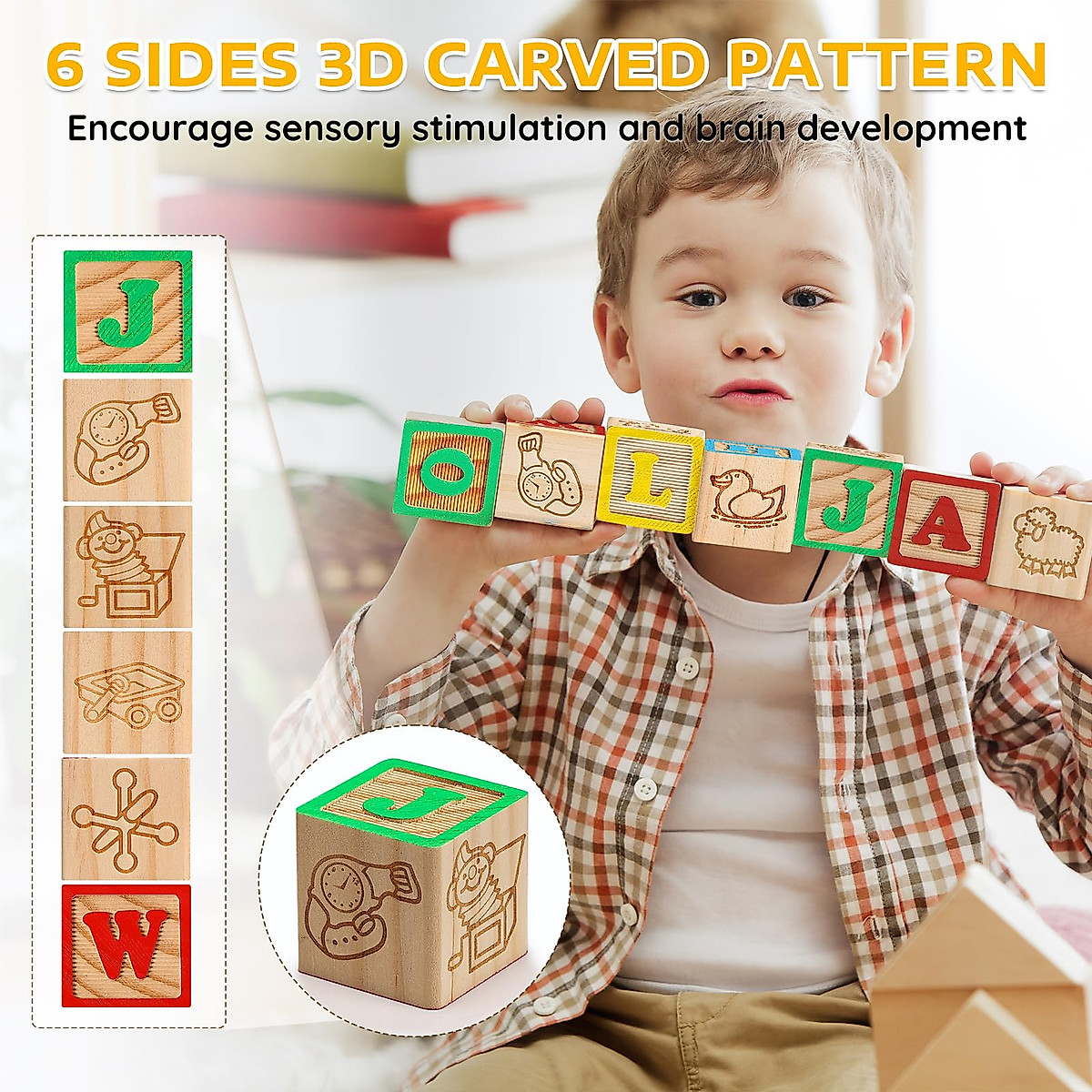 SainSmart Jr. Wooden ABC Blocks 40PCS Stacking Blocks Baby Alphabet Letters, Counting, Building Block Set for Toddlers 1.2 Inch