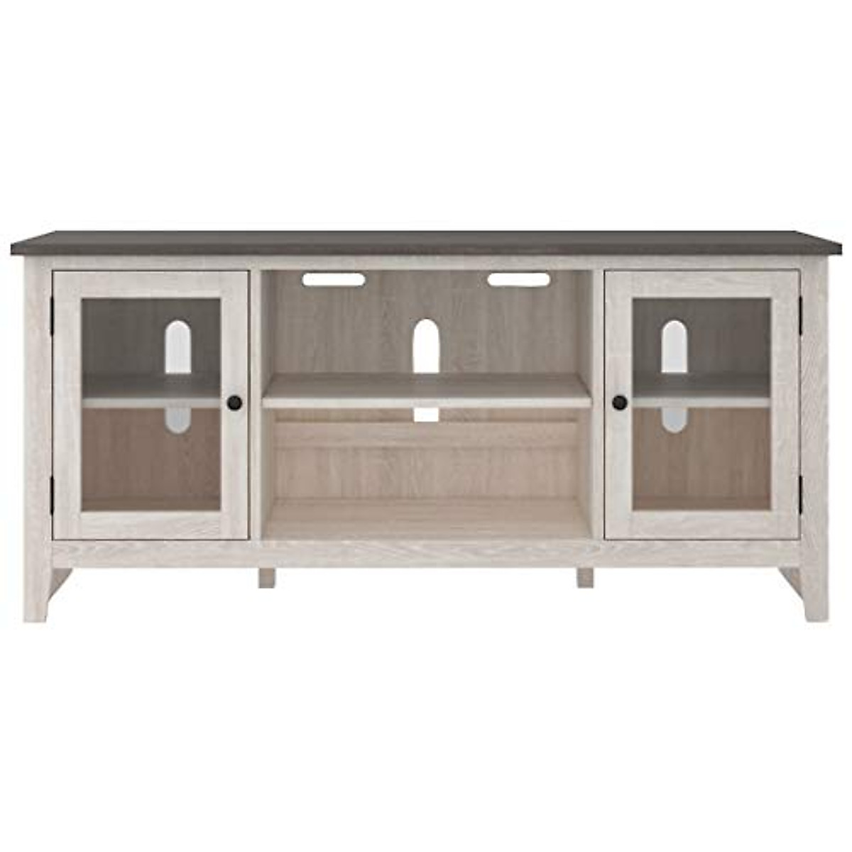 Signature Design by Ashley Dorrinson Farmhouse TV Stand with Fireplace Option, Fits TVs up to 58", Whitewash