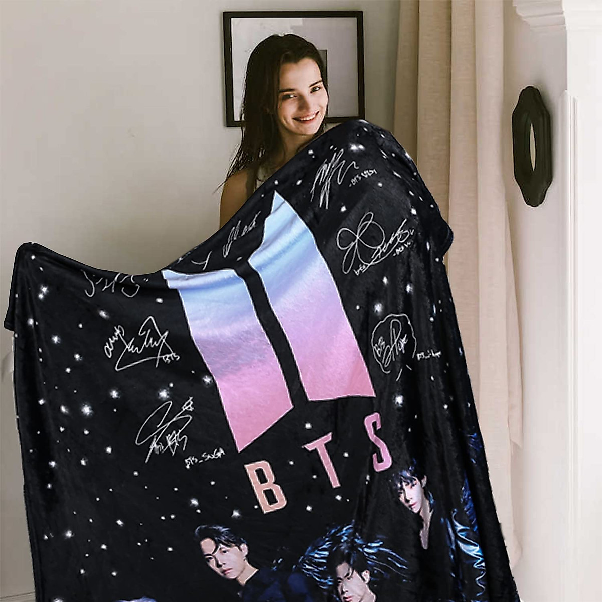Kpop Blankets Bangtan - Soft Blanket Ultra Cozy Plush Warm Lightweight Hypoallergenic Black Throw Gifts Merchandise Anti-pilling Flannel 50x60 in
