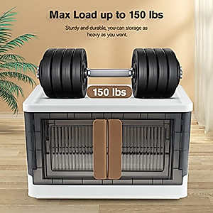 MOSFiATA Storage Bins with Lids - 8.4Gal Stackable Storage Bins, Folding Storage Box for Closet Organizer, Plastic Collapsible Storage Bins with 2 Doors & Wheels for Home Kitchen,1 Pack