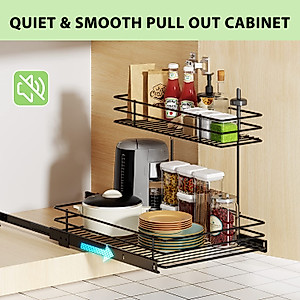 AHNR Pull Out Cabinet Organizer, 2 Tier Under Kitchen Sink Organizers and Storage Cabinet Slide Out Shelves, Pull Out Drawers for Kitchen Cabinets - 12.6W x 16.5D x 13H, Black