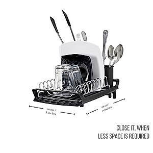 Erreke Small Dish Drying Rack, Compact Dish Drying Rack, Small Dish Rack, Drains into Sink, Non-Slip Feet, Expandable Adjustable Size 11x8 inches (Black)