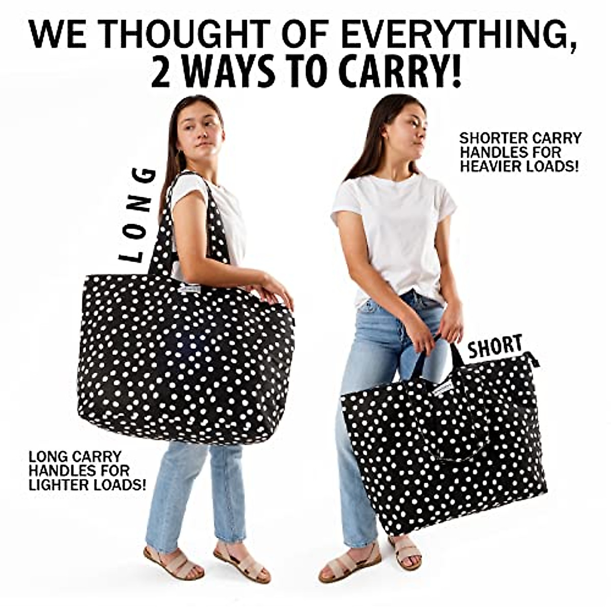 Foundry by Fit + Fresh, All The Things Tote Bag, Luggage, Travel Duffle Bag, Weekender Bags for women, and Beach Bag, B&W Dot extra large