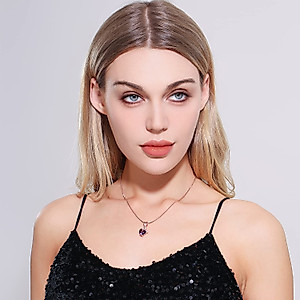 AILUOR Elegant Heart Shaped Amethyst Pendant Necklace, Luxury Fashion18K Rose Gold Love Heart Natural Purple Crystal Jewelry - Great Birthday Anniversary Mothers Day Wedding Gift (Rose gold)