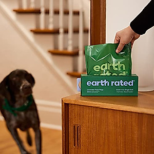 Earth Rated Dog Poop Bags, New Look, Thick Grab and Go Single Roll, Ideal for Backyard Pickups, Lavender Scented, 300 Bags
