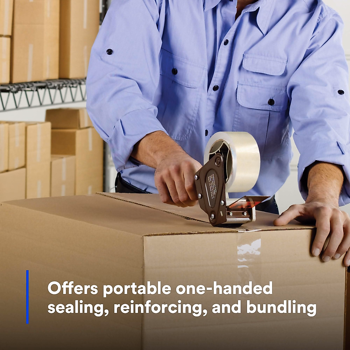 Scotch - 21200190087 H180 Industrial Packing Tape Dispenser for 2" Tape – Lightweight and Portable for Commercial Packaging, Shipping, Moving, Carton and Box Sealing, Gray (19008)